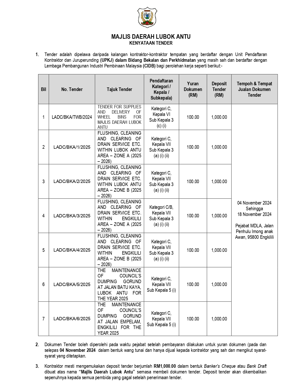 Announcement - Majlis Daerah Lubok Antu